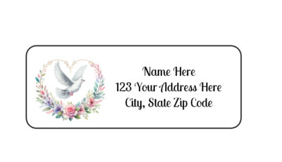 30 Wedding Dove PERSONALIZED RETURN ADDRESS LABELS 1 in X 2 5/8 GLOSSY ...