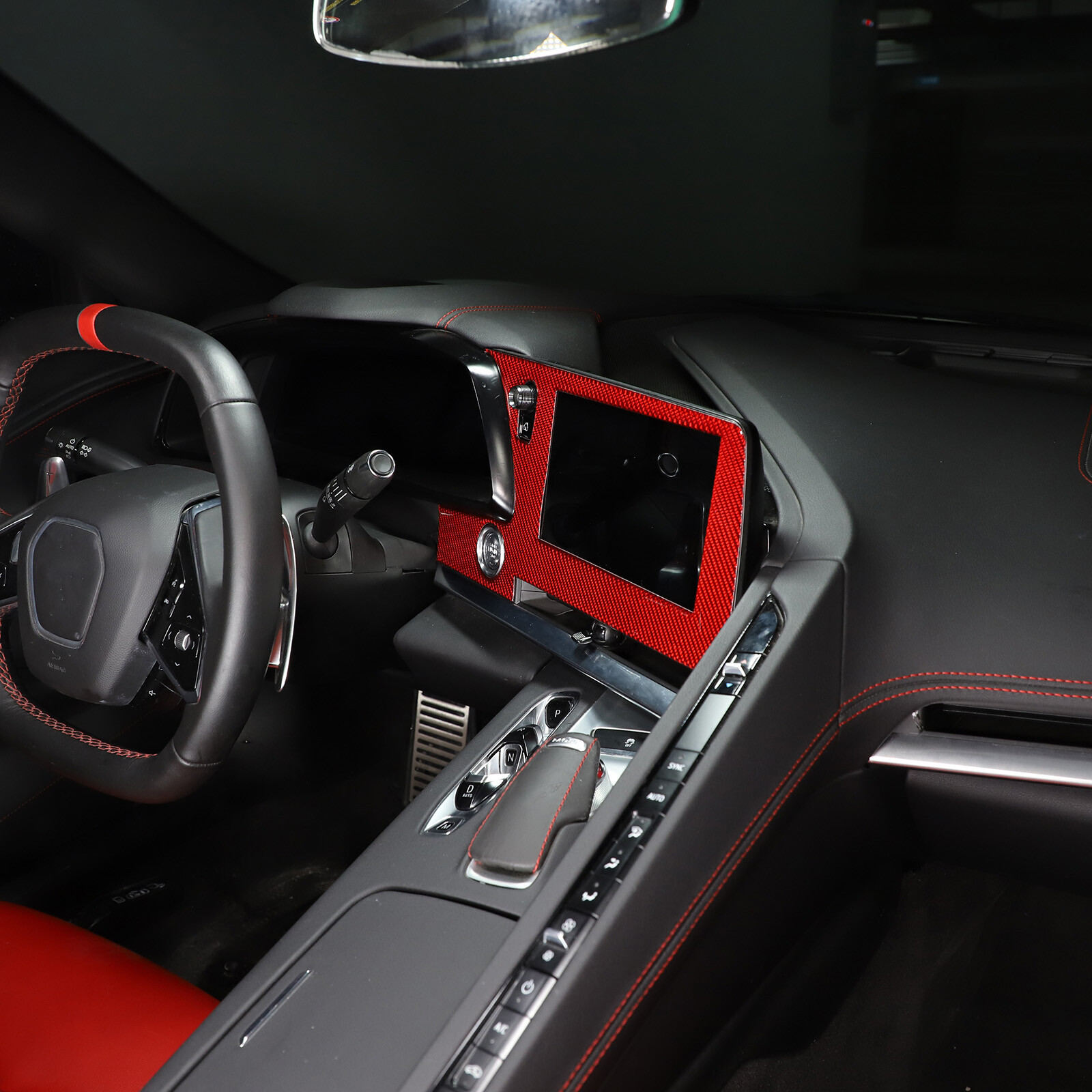 Red Carbon Fiber Navigation Screen Panel Sticker For Corvette C8 20-25 ...