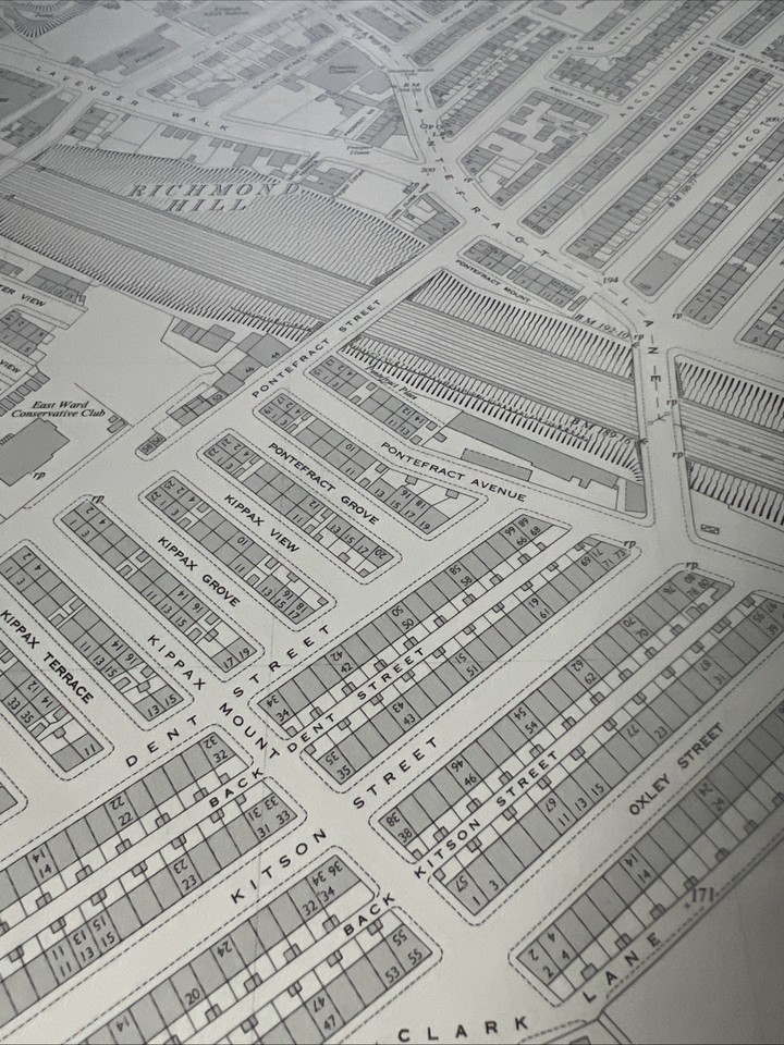 #A36 Leeds Town Street Vintage Survey map Chart Yorkshire Prop Richmond ...