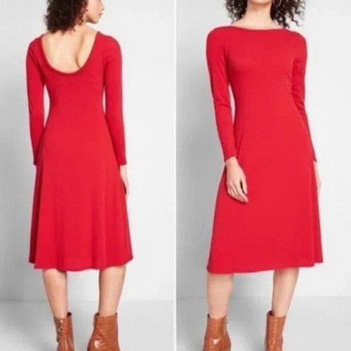 ModCloth Red Rib Knit Low Back Drapey Sweet Simplicity Midi Dress Small ...