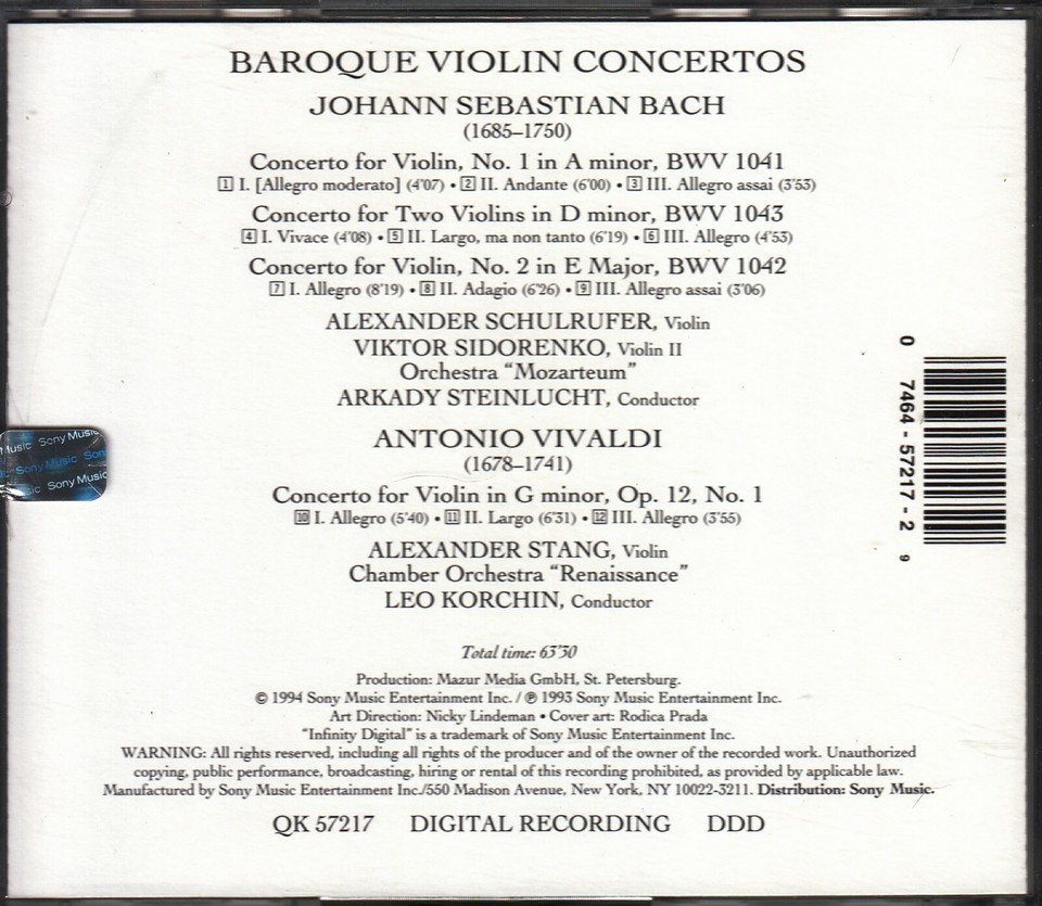 Bach, J. S. and Vivaldi: Baroque Violin Concertos (1994) (CD ...