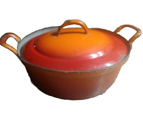 Vintage Dutch Oven Orange Flame Cast Iron Pot Lid Ribbed Antique Iron ...