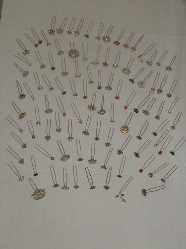 VINTAGE LOT OF (98) DOUBLE PRONG 2 PRONG FAUX PEARL STONES FLOWERS ETC ...