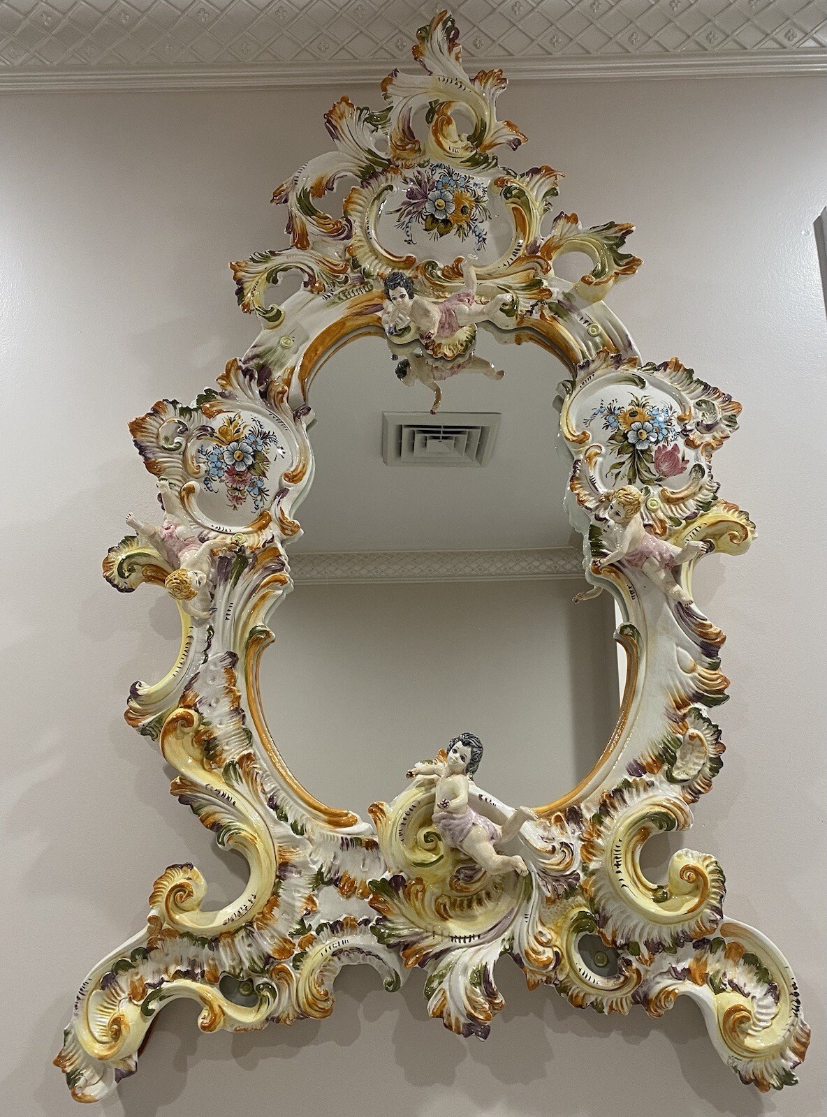 Mid-20th Century Italian Capodimonte Porcelain Mirror with Flowers and ...