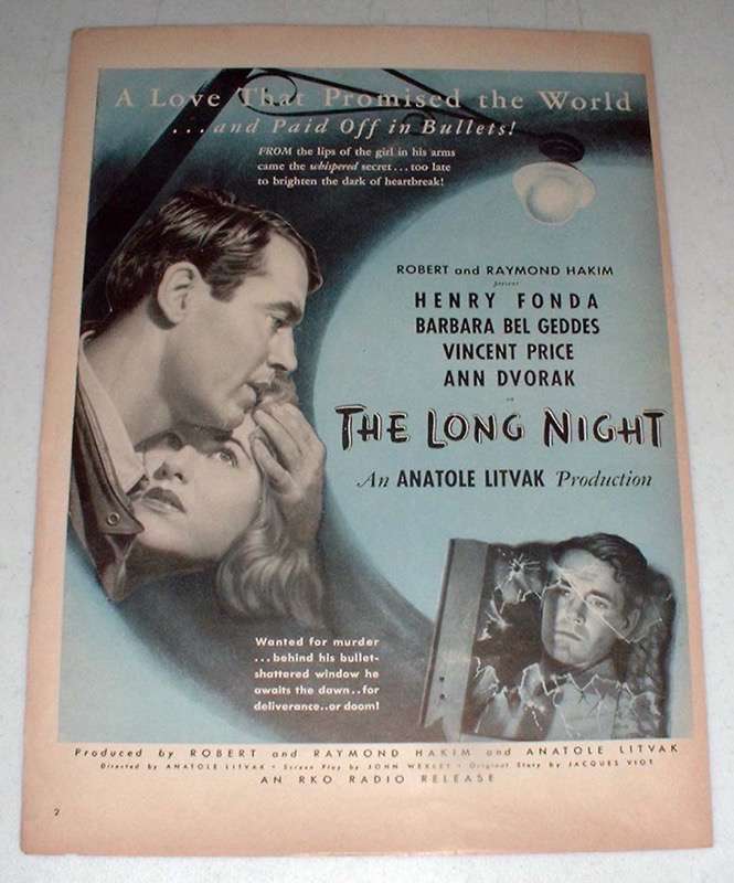 1947 The Long Night Movie Ad w/ Henry Fonda | eBay