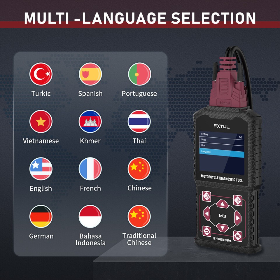 M3-A Motorcycle Bike Diagnostic Tool OBD2 Scanner Fit For Yamaha Honda ...