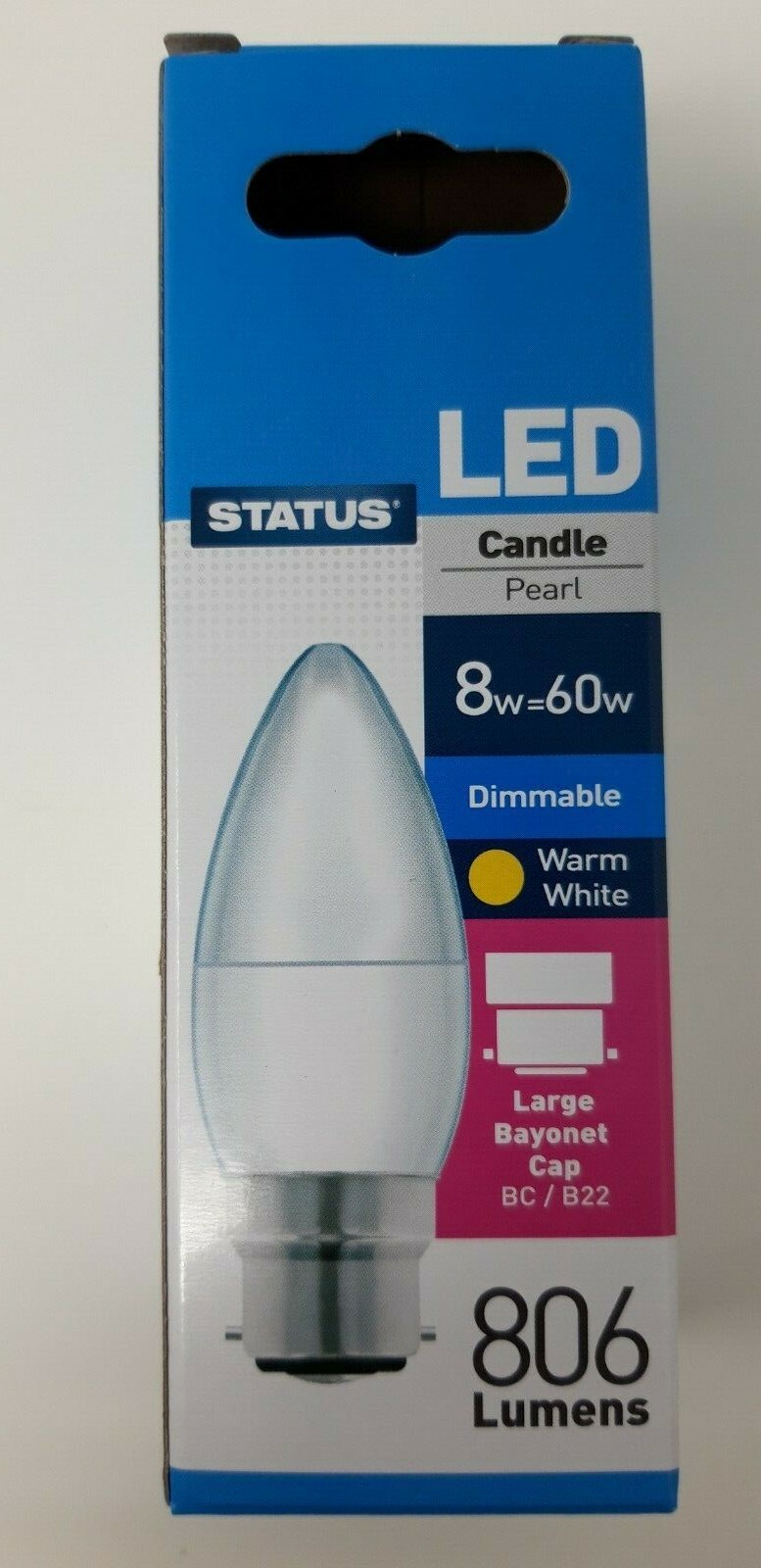 Status 8w=60w Dimmable LED Candle Light Bulbs B22 BC E14 SES Warm/Cool ...