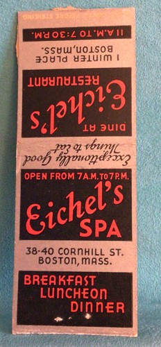 Matchbook Cover Eichel’s Restaurant & Spa Boston Massachusetts C108 | eBay