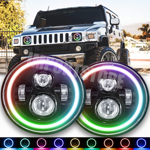 2PC For Hummer H2 2003-2006 2008-2009 7" inch RGB LED Headlights DRL ...