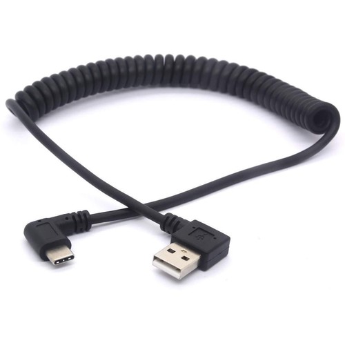 Coiled USB-C Extension Cable Right Angle USB 2.0 Adapter Lead 90 Degree ...
