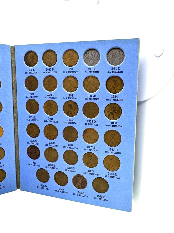 Near Complete Lincoln Wheat Penny Cent 1909-1940 Whitman Blue Folder ...