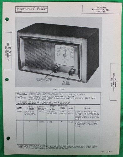 Original 1946 Sams Photofact Gilfillan Radio Models 56A, 56B, 56C, 56D ...