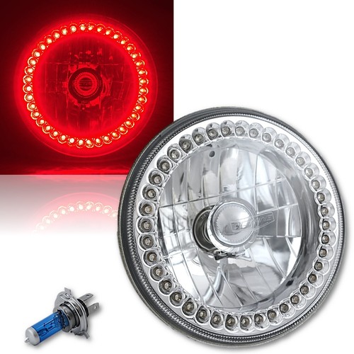 7" Red LED Angel Eye Ring Motorcycle Halo Headlight Blinker Turn ...