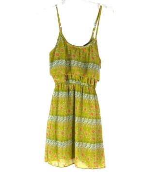 Mossimo Green Floral Sun Dress Size XS Spagetti Straps Mini Above Knee ...