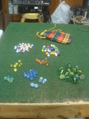 Vintage Lot of 130 Marbles antique glass swirl with plaid bag | eBay