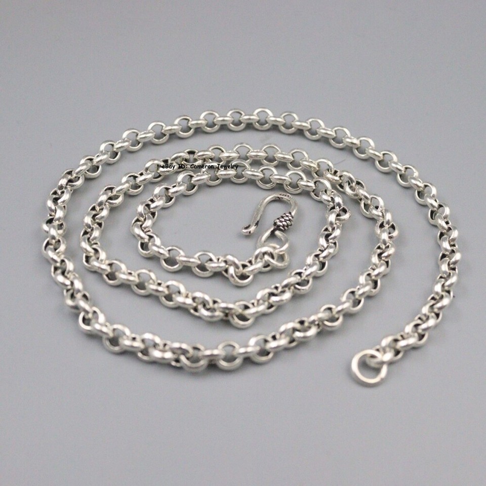 Pure S925 Sterling Silver Chain Men Women 4mm Cable Link Necklace 12 ...