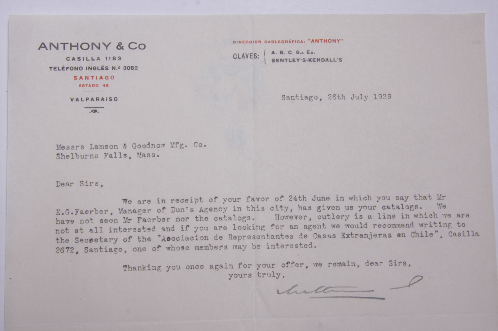 1929 Lamson Goodnow Anthony Co Santiago Ephemera L906L | eBay