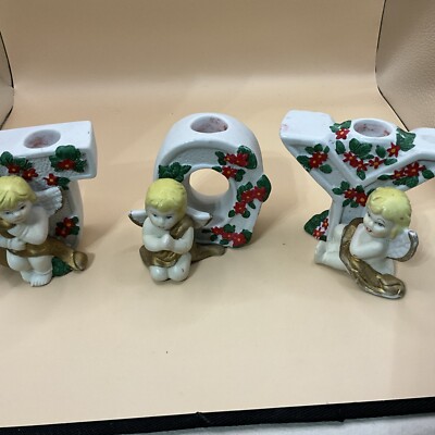 Vintage Christmas candleholders porcelain with angels that spell out ...