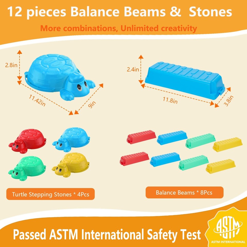 Balance Beams Stepping Stones For Kids - 12 Piece Turtle Jumping ...