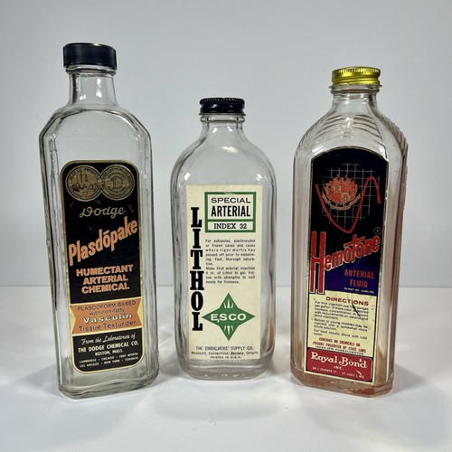 (3) Embalming Bottles Dodge ESCO Royal Bond Funeral Mortuary Undertaker ...