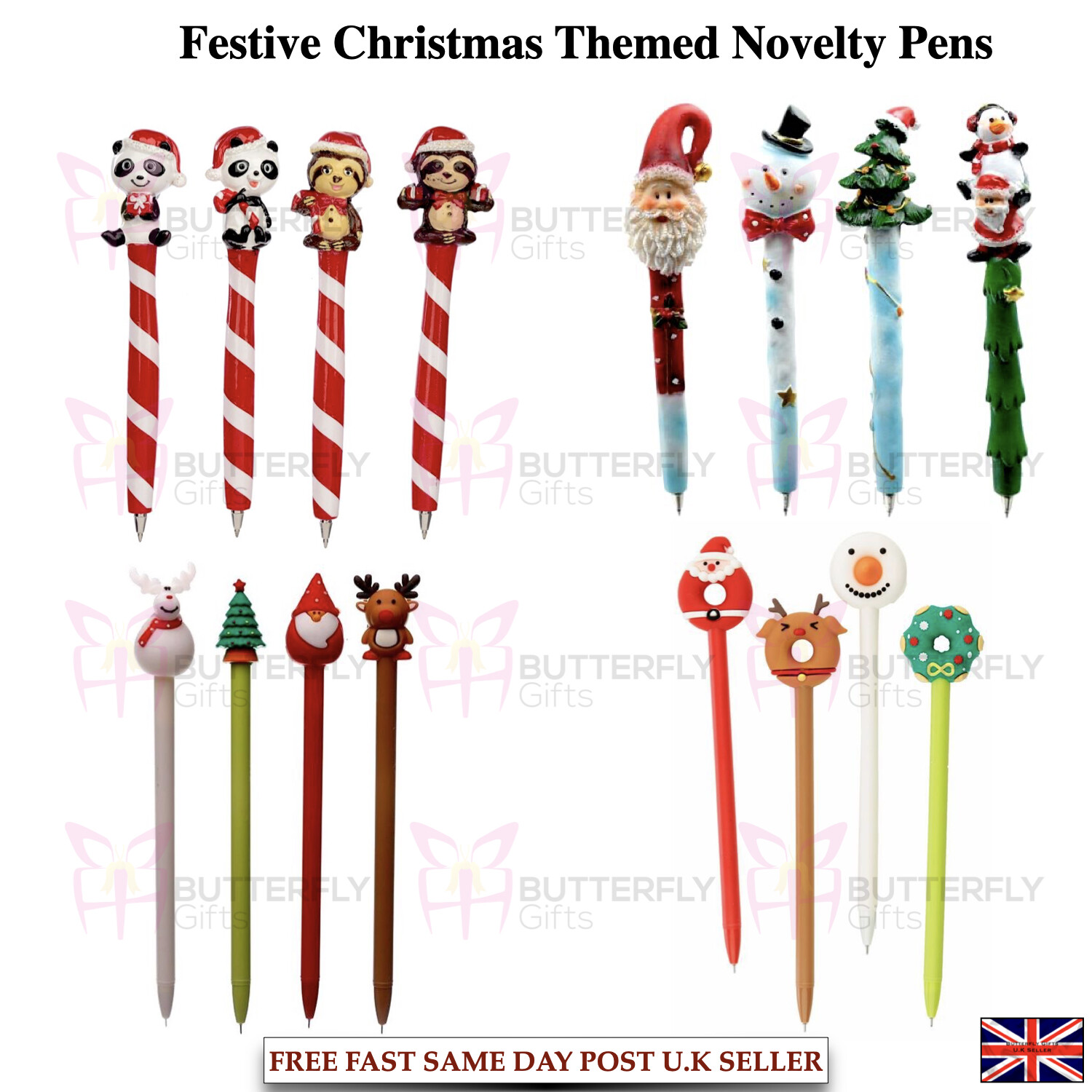 Festive Christmas Xmas Themed Novelty Pen Santa Snowman Man Biro Party ...