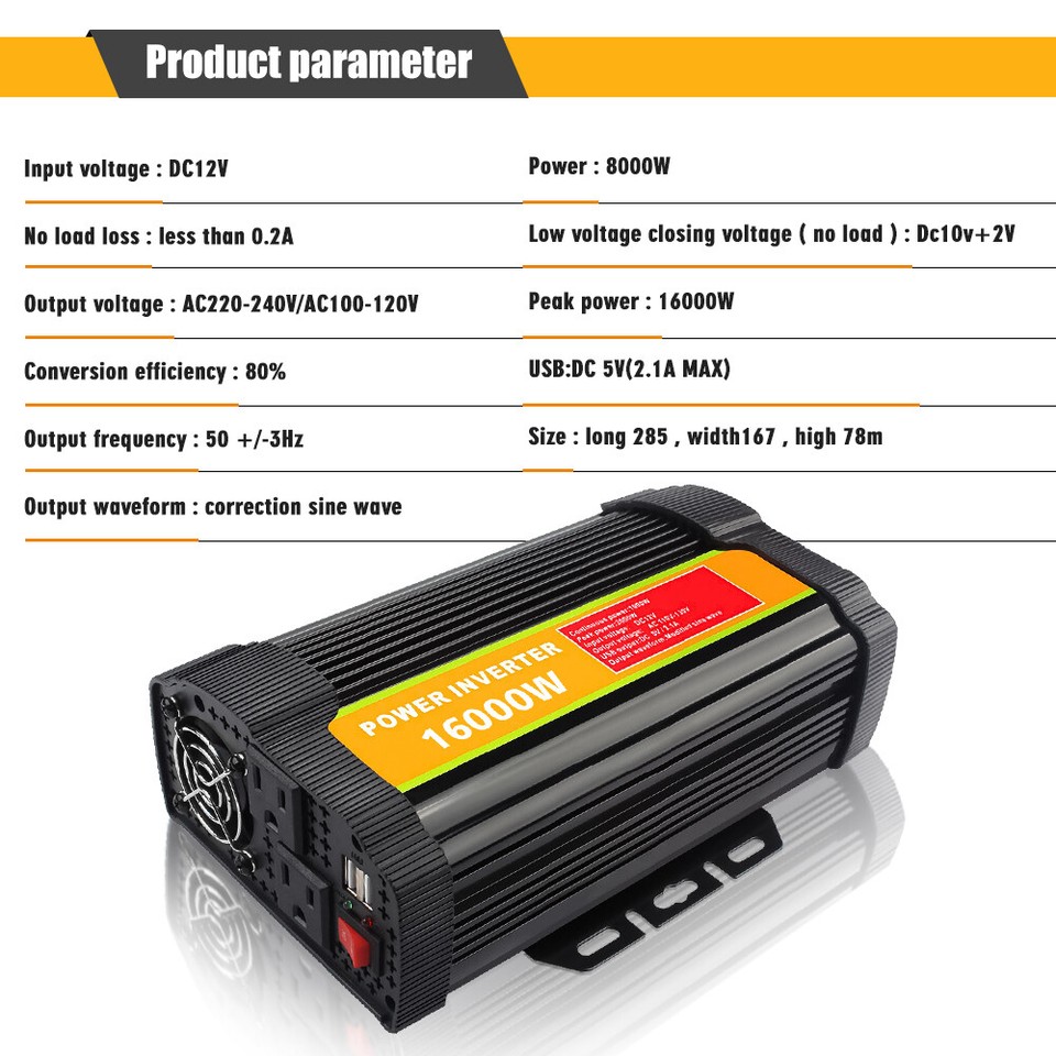 16000W/6000W Car Power Inverter DC 12V AC 110V Converter Sine Wave ...