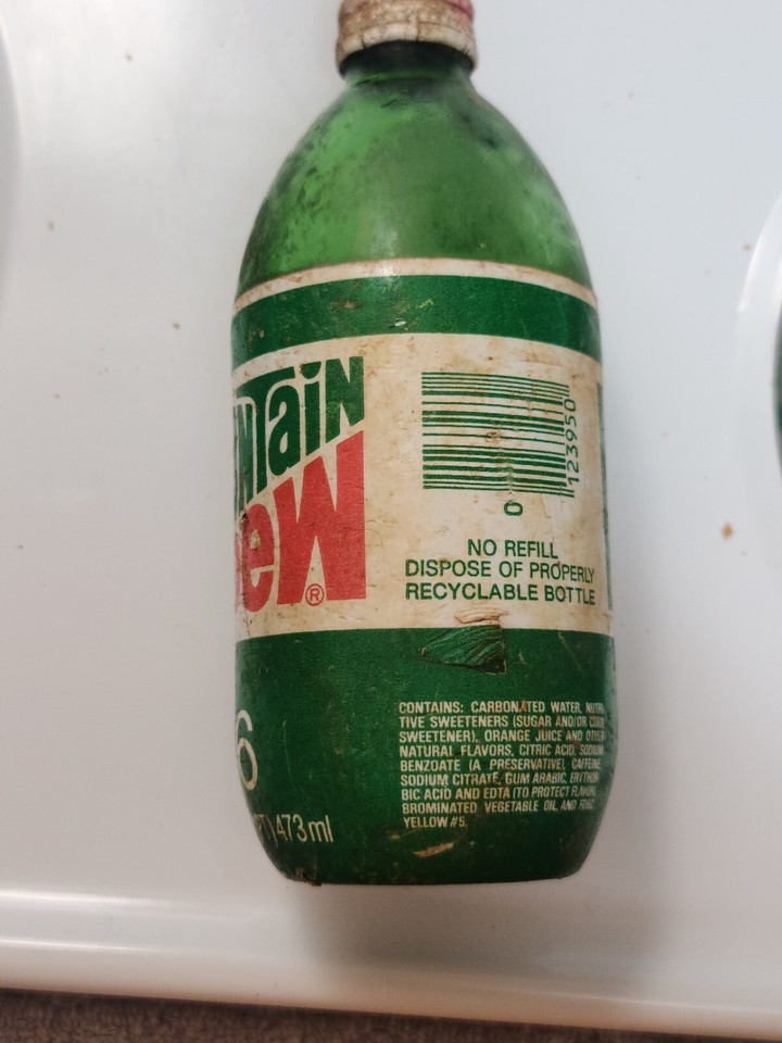 Vintage Mountain Dew Green Glass Bottle 64 oz with Styrofoam Label | eBay