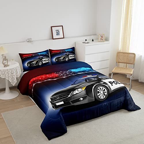 Police Car Comforter Sets Size,Policeman Vehicle Bedding Set for Twin ...