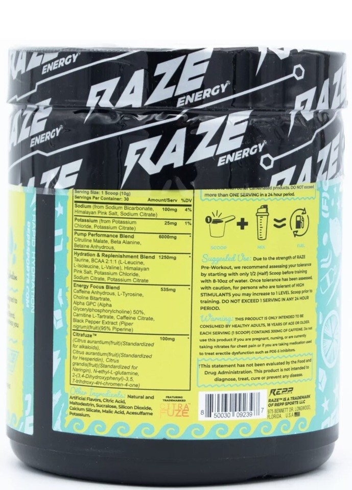 Repp Sports RAZE Pre Workout Energy Drink Mix Powder, 30 SRV Baja Lime ...