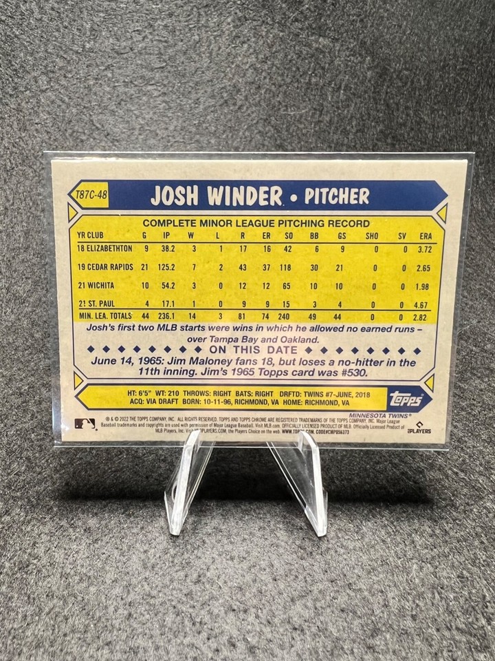 2022 Topps Update JOSH WINDER RC Silver Pack Mojo Rookie #T87C-48 Twins ...