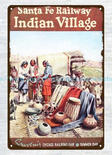 1948 Santa Fe Railway Village Railroad metal tin sign modern garage ...