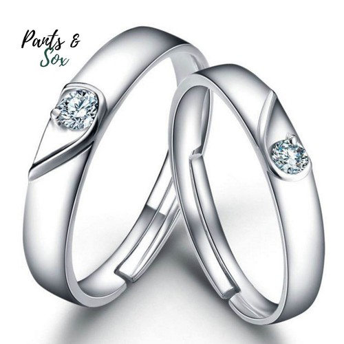 Sterling Silver S925 Adjustable Heart Promise Ring Couple Rings ...
