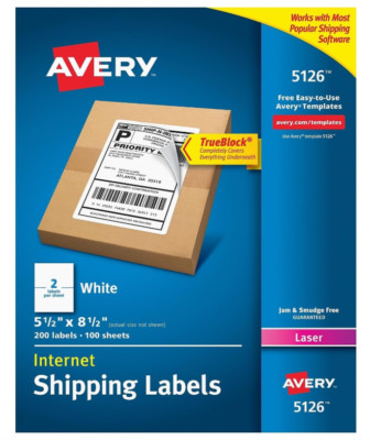 Avery Shipping 5126 Labels - 5.5" X 8.5" 200 Labels White | eBay