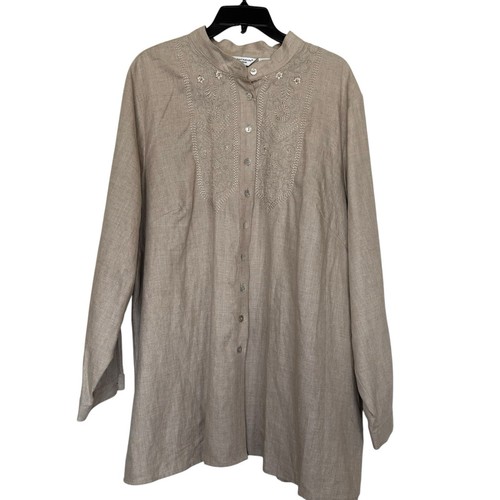 Richard Malcolm Women’s Sz 3X Embroidered Tan Linen Tunic Top | eBay
