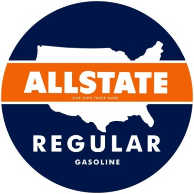 Allstate Regular Gasoline NEW Sign: 40" Dia. Round USA STEEL TWO-SIDED ...
