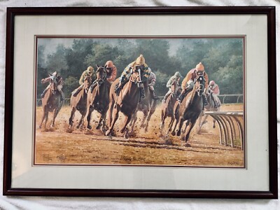FRED STONE SIGNED FRAMED HORSE RACING LITHOGRAPH PRINT TURNING FOR HOME ...