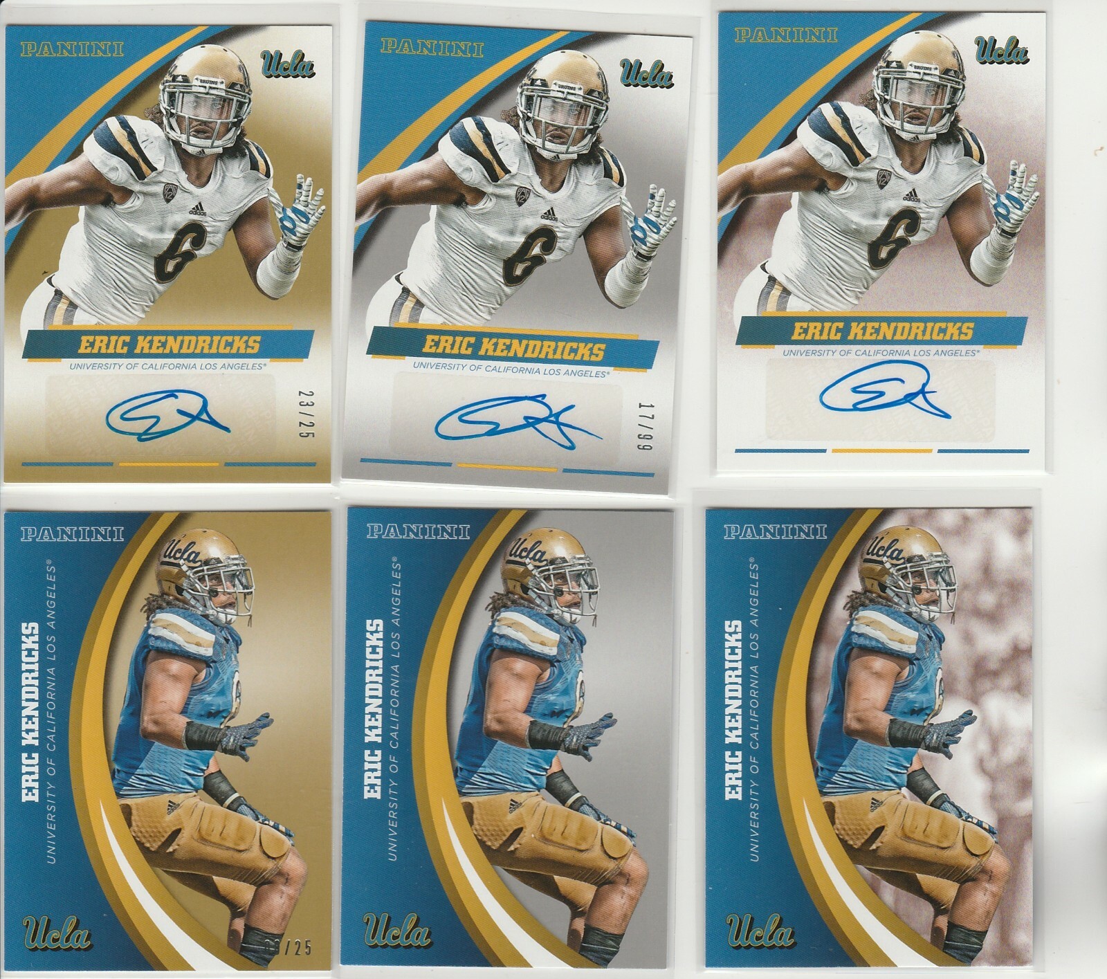 ERIC KENDRICKS 2015 UCLA PANINI RAINBOW LOT (6) 3 AUTOGRAPH GOLD SERIAL ...