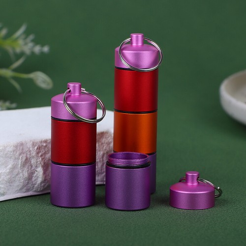 1Pc Aluminum Alloy Layered Mini Pill Box Keychain Tightness Waterproof ...