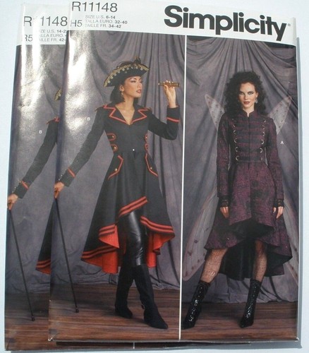 SIMPLICITY 9086 11148 MISSES STEAMPUNK PIRATE COSTUME COAT Pattern sz ...