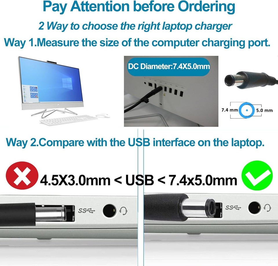 90W 65W Ac Adapter for HP All in One Desktop Computer Power Cord 20" 22 ...