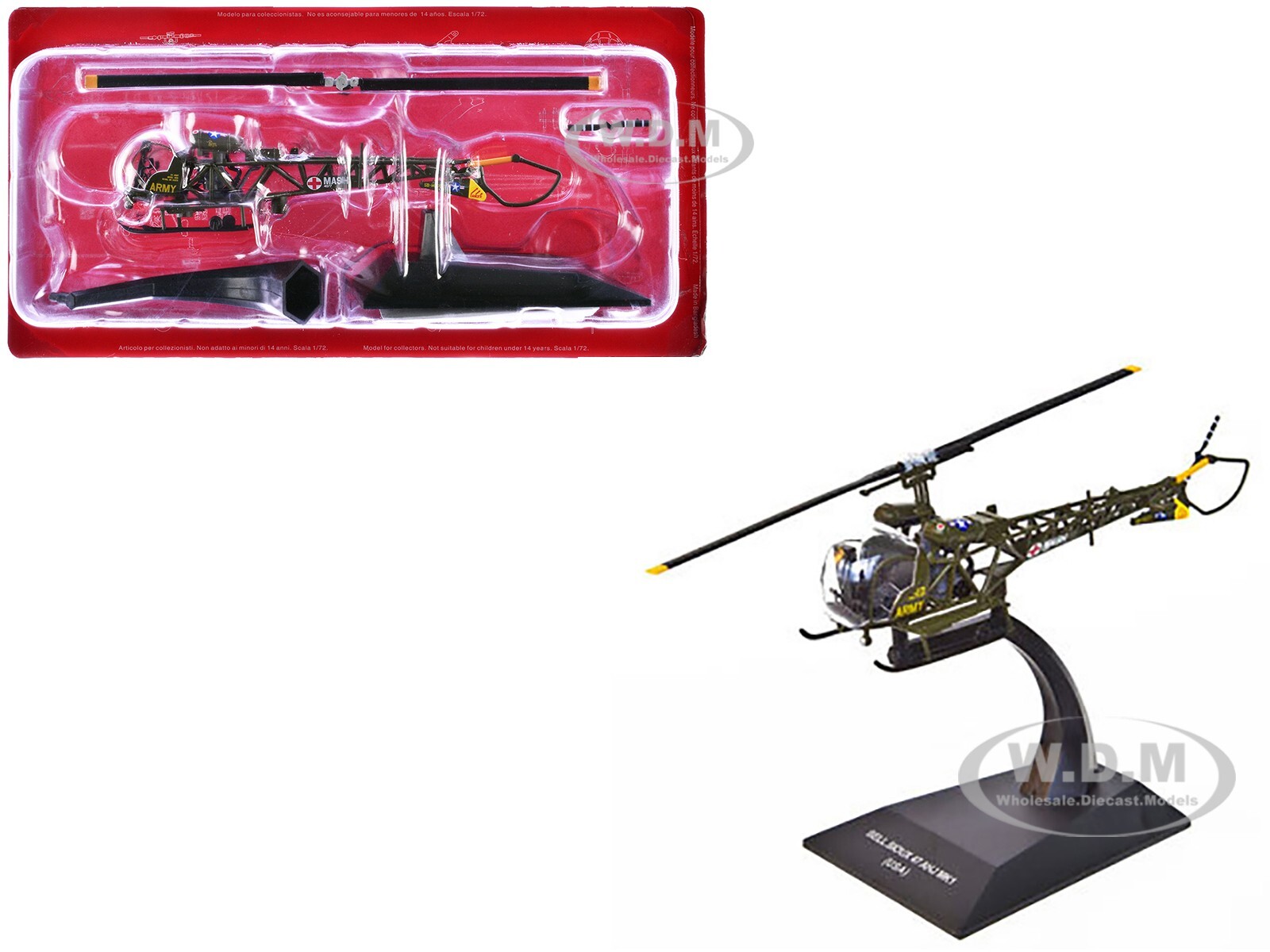 BELL OH-13G SIOUX HELICOPTER US ARMY MASH 1/72 DIECAST MODEL BY ALTAYA ...