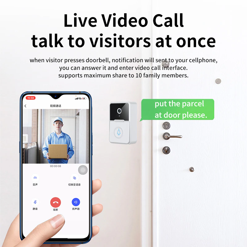 Wireless Security Smart WiFi Doorbell Intercom Video Camera Door Ring ...