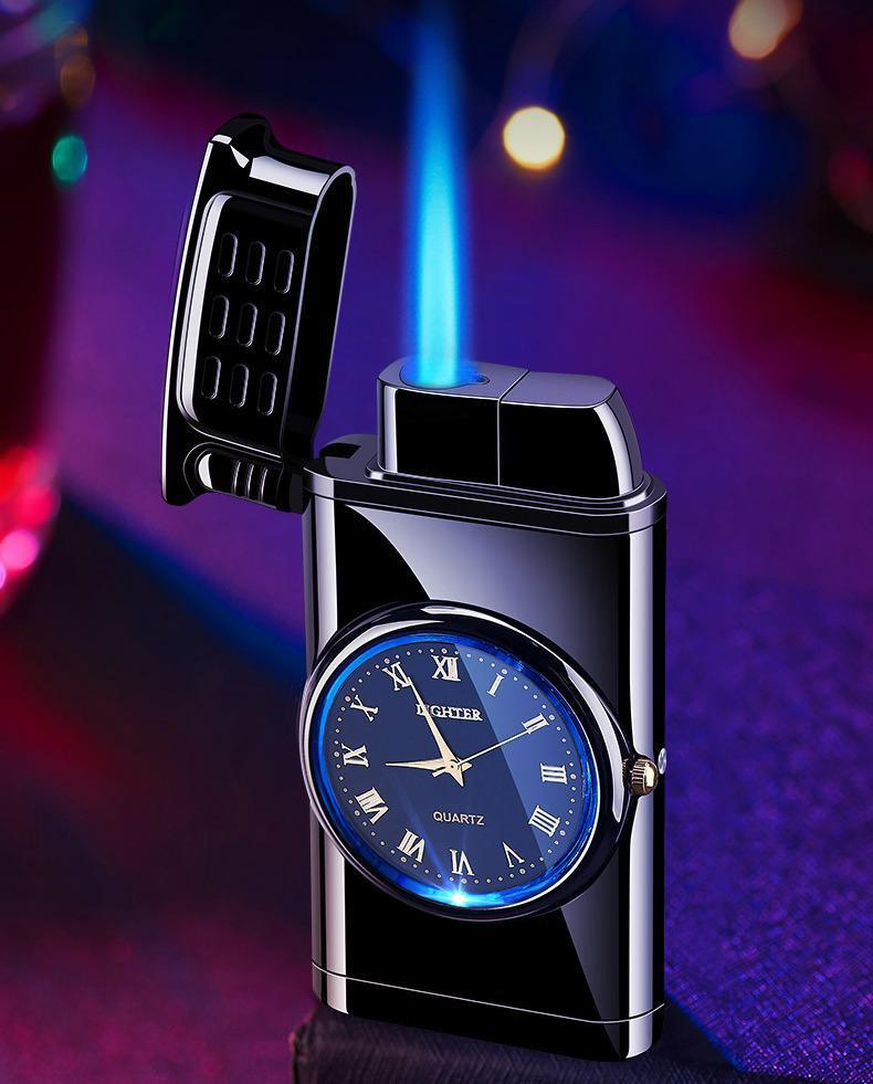 Clock Jet Gas Flashlight Lighter Windproof Cigar Drill Lighter Smoking ...
