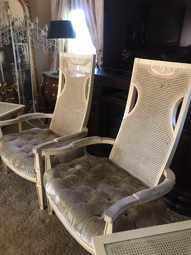 Vintage Thomasville Rattan Throne chairs Pair w/ end tables | eBay