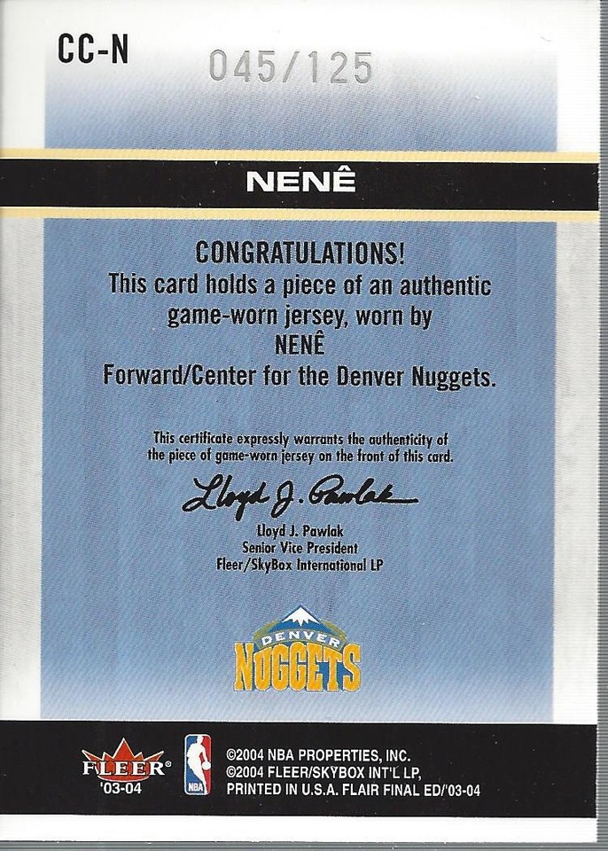 2003-04 Flair Final Edition Courtside Cuts Jerseys 125 #N Nene Jersey ...