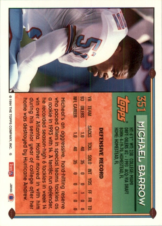 1994 Topps NFL Micheal Barrow #351 | eBay