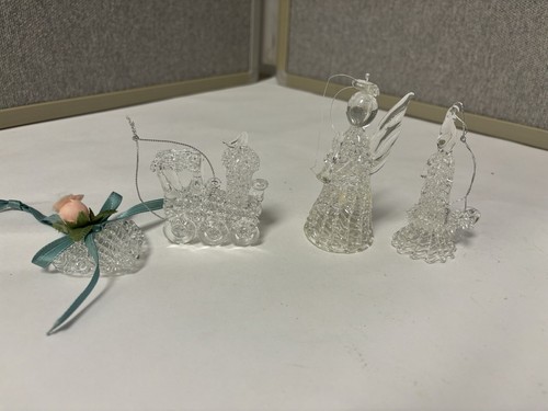 Spun Glass Ornaments- Heart, Angel, Candlestick And Train | eBay