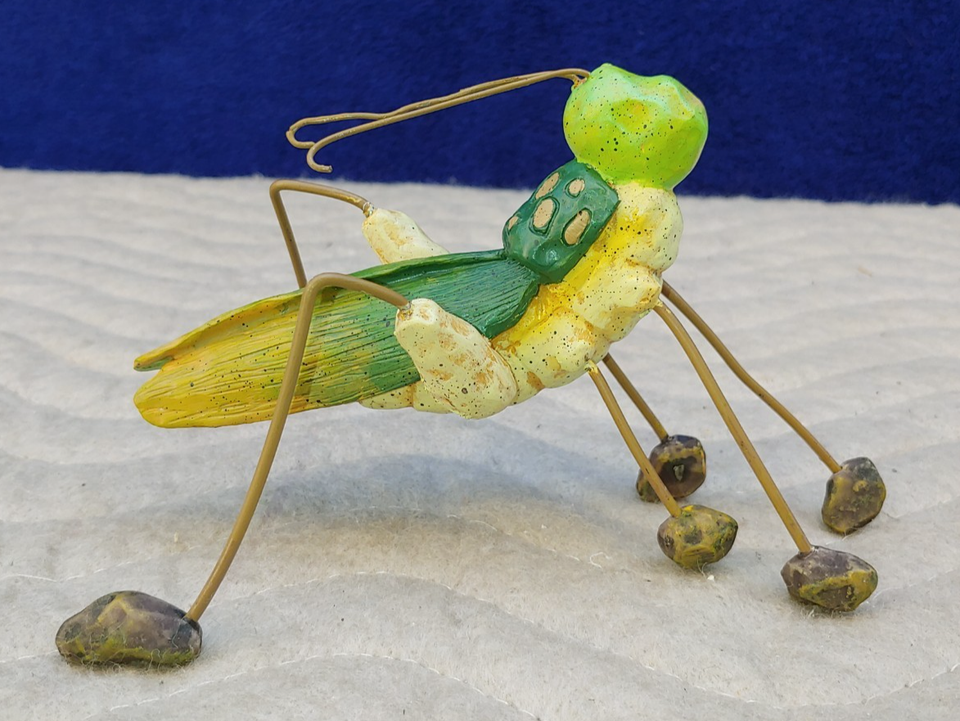 Lucky Grasshopper Bug Figure Anthropomorphic Smiling Garden Plant Resin ...