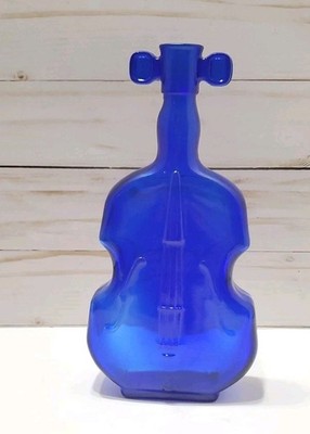 Vintage Cello Violin Fiddle Cobalt Blue 8" Glass Bottle Vase Decanter ...
