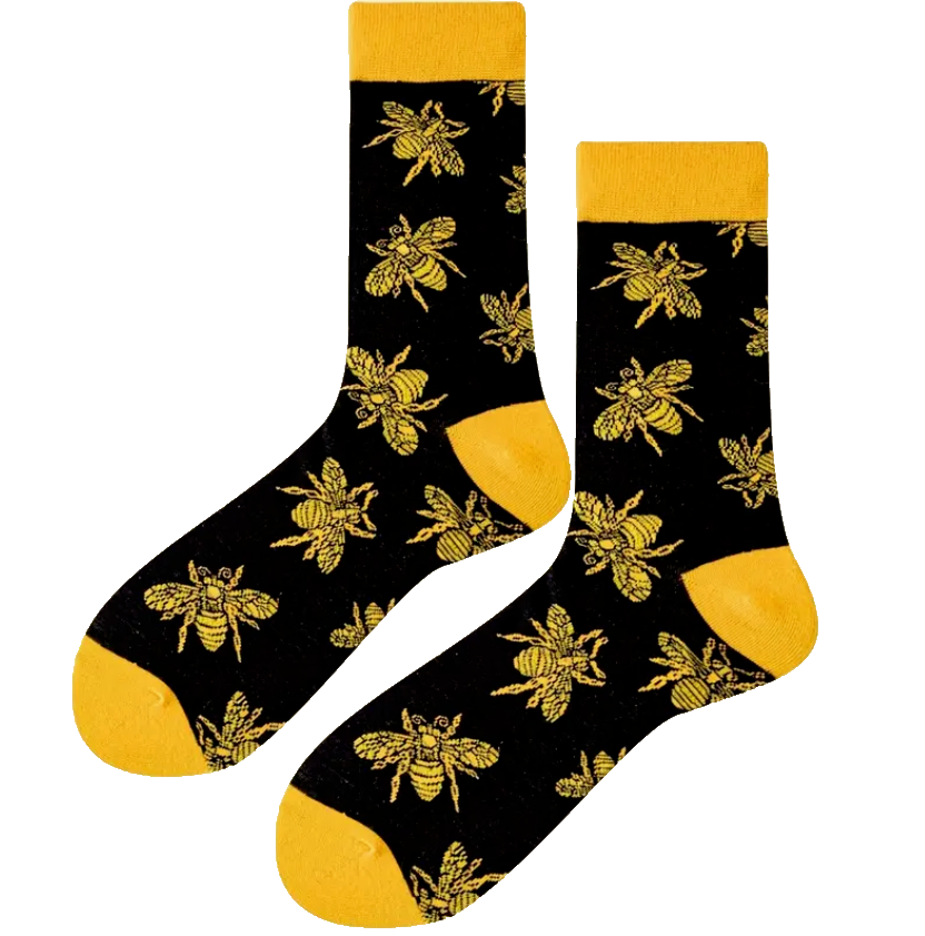 Bees Crew Socks Black Bumble Bee Happy Sock Pollinator Fashion Women's ...